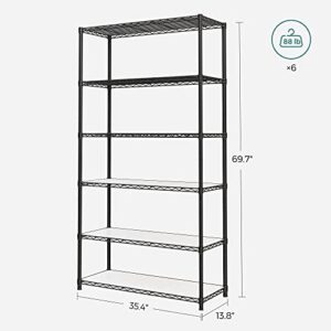 SONGMICS Garage Shelving, 6-Tier Wire Shelving Unit, Kitchen Storage Rack with Adjustable Shelves, Shelf Liners, 8 Hooks, Total Max. Load 528 lb, for Living Room, Garage, Black ULGR096B01