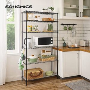 SONGMICS Garage Shelving, 6-Tier Wire Shelving Unit, Kitchen Storage Rack with Adjustable Shelves, Shelf Liners, 8 Hooks, Total Max. Load 528 lb, for Living Room, Garage, Black ULGR096B01