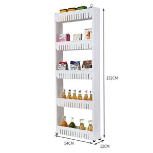 Laundry Room Organizer, Mobile Shelving Unit Organizer with 5 Large Storage Baskets, Gap Storage Slim Slide Out Pantry Storage Rack for Narrow Spaces/B-White/5 Tier Slim