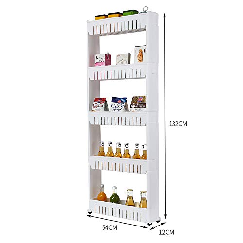 Laundry Room Organizer, Mobile Shelving Unit Organizer with 5 Large Storage Baskets, Gap Storage Slim Slide Out Pantry Storage Rack for Narrow Spaces/B-White/5 Tier Slim