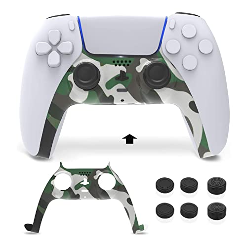 BEJOY PS5 Controller Faceplates Accessories with 6 Thumbs Grips, Replacement Decoration Controller Shell for Playstation 5 DualSense Controller (Camouflage Green)