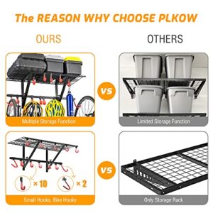 PLKOW Garage Wall Shelving 2-Pack Includes Bike Hooks, Sturdy Adjustable Garage Shelving Wall Mount Garage Wall Organizer (Black, 2-Pack)