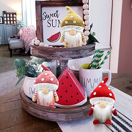 Gehydy Set of 3 Summer Mushroom Gnomes Plush Spring Decoration Gifts Holiday Handmade Scandinavian Tomte Stuffed Farmhouse Decor for Home Kitchen Tiered Tray