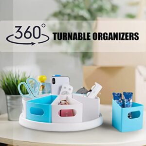 MeCids 360°Rotating Desk Organizers Homeschool Office Organization and Storage Art Supplies Organizers– 12" Lazy Susan Style Caddy with Removable Bins, for Home Offices, School Supplies Classroom Use