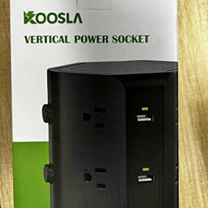 Power Strip Tower by KOOSLA, [15A 1500J] Surge Protector - 12 AC Multiple Outlets & 6 USB Ports, Flat Plug 14 AWG Heavy-Duty Extension Cord 6.5ft, Home Office Supplies, Dorm Room Essentials Black