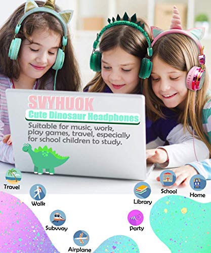 Girls Pink Unicorn Wired Headphones,Cute Cat Ear Kids Game Headset for Boys Teens Tablet Laptop PC,Over Ear Children Headset withMic,for School Birthday Xmas Gifts (Unicorn-Green)