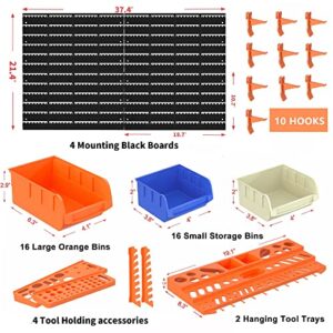 52PCS Wall Mounted Storage Bins Garage Storage Drawers with 4PCS Wall Mounting Peg Boards Workshop Parts Rack Container Tool Organizer Easy Access Compartments for Hardware Crafts Office Supplies