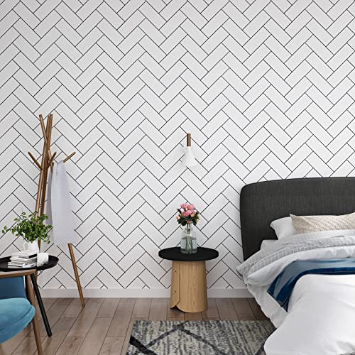 CHICHOME Peel and Stick Wallpaper Self Adhesive Removable Geometric Wallpaper 17.7''x100'' Black and White Modern Vinyl Stripe Brick Wallpaper Decorative Wall Covering for Bedroom Backsplash