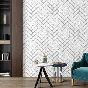 CHICHOME Peel and Stick Wallpaper Self Adhesive Removable Geometric Wallpaper 17.7''x100'' Black and White Modern Vinyl Stripe Brick Wallpaper Decorative Wall Covering for Bedroom Backsplash