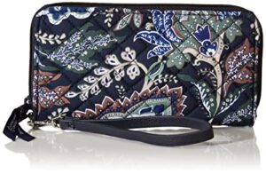 vera bradley women's cotton accordion wristlet with rfid protection, java navy camo - recycled cotton, one size