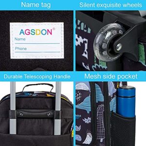 AGSDON Kids Luggage for Boys, Cute Dinosaur Rolling Wheels Suitcase for Children Toddler