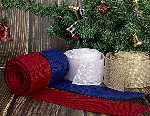 ATRBB White Burlap Wired Ribbon, Solid Color Wired Edge Ribbon, 2.5" x 10 Yd