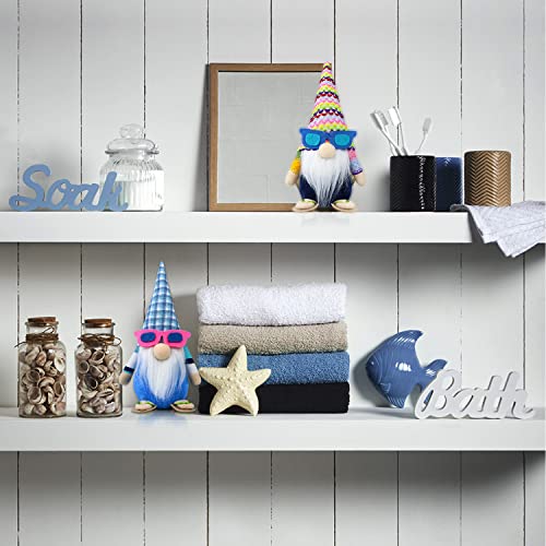 Gehydy Summer Beach Gnomes Plush Spring Decoration Birthday Gifts Handmade Scandinavian Tomte Stuffed Farmhouse Decor for Home Kitchen Tiered Tray - Light Blue