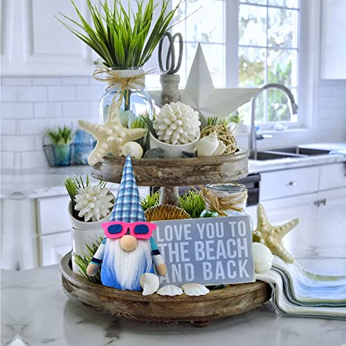 Gehydy Summer Beach Gnomes Plush Spring Decoration Birthday Gifts Handmade Scandinavian Tomte Stuffed Farmhouse Decor for Home Kitchen Tiered Tray - Light Blue