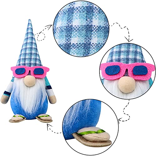 Gehydy Summer Beach Gnomes Plush Spring Decoration Birthday Gifts Handmade Scandinavian Tomte Stuffed Farmhouse Decor for Home Kitchen Tiered Tray - Light Blue