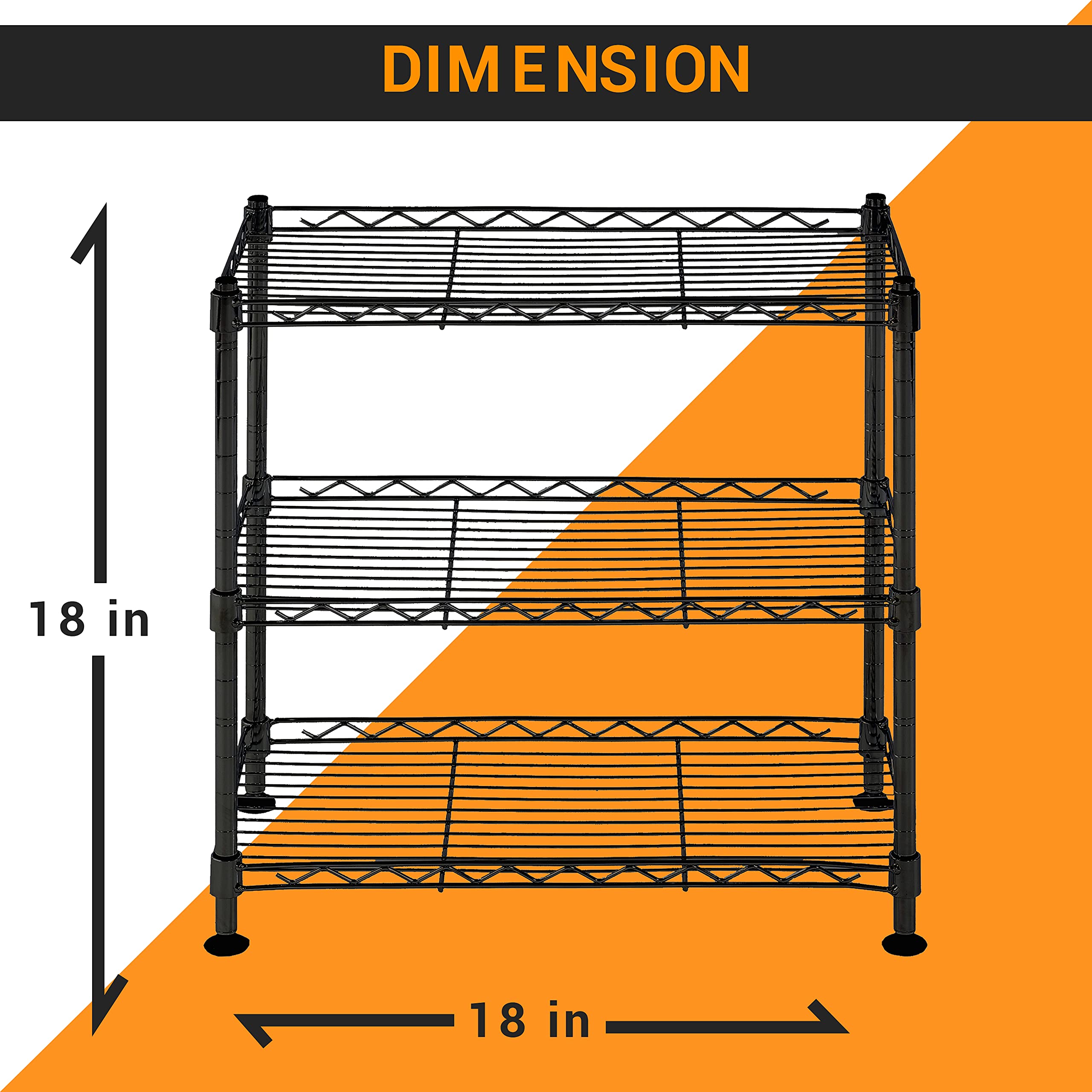 Juggernaut Storage 18"W x 10"D x 18"H 3-Tier Steel Wire Shelving Unit, 264 lb Capacity, Black (WS181018-3BLKAMZ)