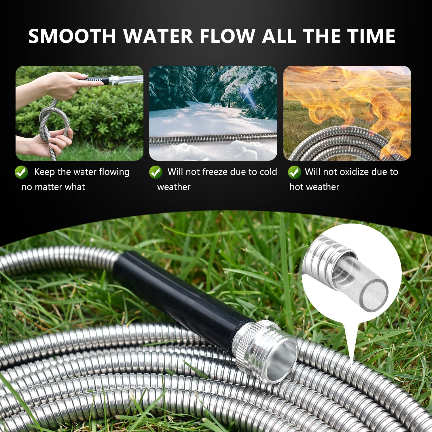 Metal Short Garden Hose 6 ft, 8 ft, 12 ft Flexible Stainless Steel Garden Hose 15 ft, 30 ft, 50 ft Heavy Duty Water Hose Flexible Water Hose (12FT)