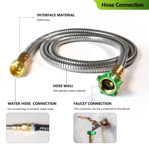 Metal Short Garden Hose 6 ft, 8 ft, 12 ft Flexible Stainless Steel Garden Hose 15 ft, 30 ft, 50 ft Heavy Duty Water Hose Flexible Water Hose (12FT)