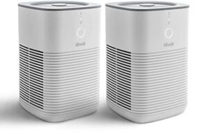 levoit air purifier for home bedroom, hepa fresheners filter small room cleaner with fragrance sponge for smoke, allergies, pet dander, odor, dust remover, office, desktop, table top, 2 pack, white