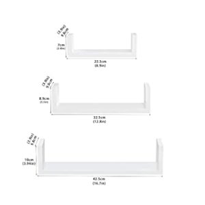 Daisyware Wall Mount U Shape Floating Shelves, MDF Wood Shelves Perfect in Bedroom, Living Room, Dining Room, Bathroom & Home Office, Set of 3 (White)