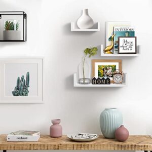 Daisyware Wall Mount U Shape Floating Shelves, MDF Wood Shelves Perfect in Bedroom, Living Room, Dining Room, Bathroom & Home Office, Set of 3 (White)