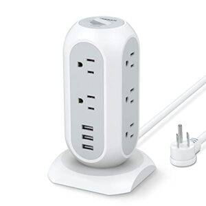 tower power strip with 11 outlets 3 usb chargers, tessan surge protector tower 1875w/15a, 6 feet extension cord with multiple outlets, flat plug, office supplies, desk accessories, dorm essentials