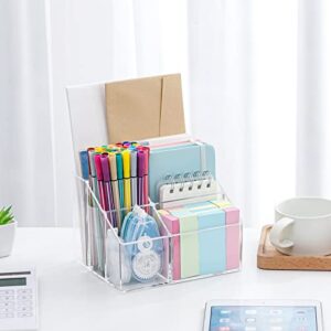 Yesesion Clear Pen Holder, Pen Organizer for Desk, Pencil Cup for Office, School Supplies, Home, Art Stationery, Desktop Storage and Accessories for Card, Marker, Brushes, Makeup Caddy, 5 Compartment