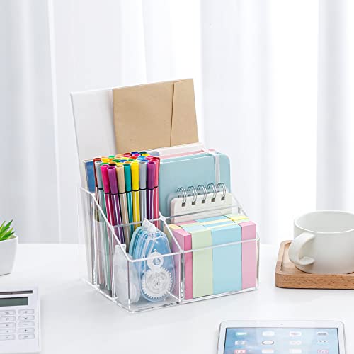 Yesesion Clear Pen Holder, Pen Organizer for Desk, Pencil Cup for Office, School Supplies, Home, Art Stationery, Desktop Storage and Accessories for Card, Marker, Brushes, Makeup Caddy, 5 Compartment