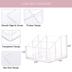 Yesesion Clear Pen Holder, Pen Organizer for Desk, Pencil Cup for Office, School Supplies, Home, Art Stationery, Desktop Storage and Accessories for Card, Marker, Brushes, Makeup Caddy, 5 Compartment