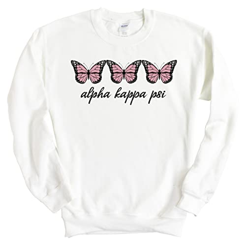 Alpha Kappa Psi Trendy Butterfly Sweatshirt - Fraternity Crewneck Sweatshirt White