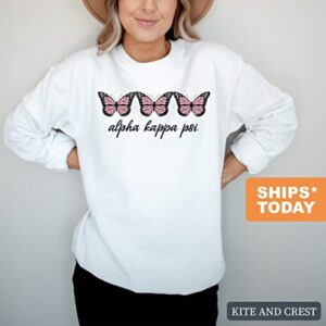 Alpha Kappa Psi Trendy Butterfly Sweatshirt - Fraternity Crewneck Sweatshirt White