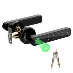 secustone fingerprint door lock, smart lock, keyless entry door lock, door locks with keypads, passcode, fingerprint, and keys, door knob easy to install for home, apartment, office, bedroom, black