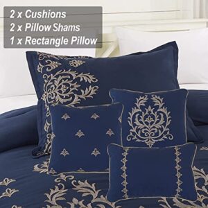 Merry Home Bedding Comforter Sets - Bed in A Bag California King Size Comforter Set(400GSM), 7 Pieces Comforter Set Soft and Comfortable for All Season (Navy, Cal King)