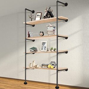 vevor industrial pipe shelves 5-tier wall mount iron pipe shelves 4 pcs pipe shelving vintage black diy pipe bookshelf each holds 44lbs open kitchen shelving for bedroom & living room w/accessories