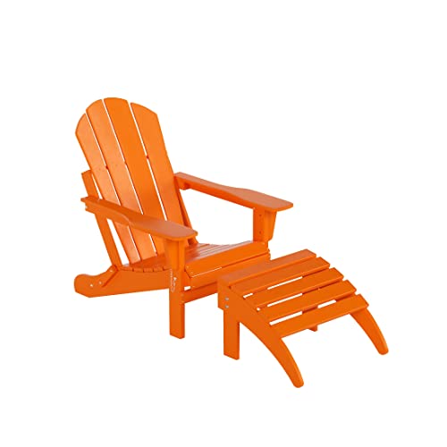 WestinTrends Outdoor Ottoman, Patio Adirondack Ottoman Foot Rest, All Weather Poly Lumber Folding Foot Stool for Adirondack Chair, Widely Used for Outside Porch Pool Lawn Backyard, Orange