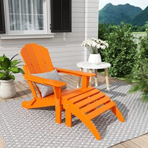 WestinTrends Outdoor Ottoman, Patio Adirondack Ottoman Foot Rest, All Weather Poly Lumber Folding Foot Stool for Adirondack Chair, Widely Used for Outside Porch Pool Lawn Backyard, Orange