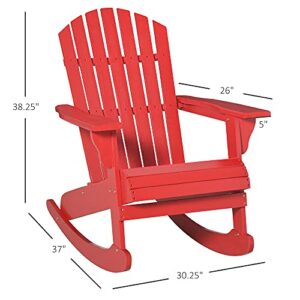 Outsunny Wooden Adirondack Rocking Chair Outdoor Lounge Chair Fire Pit Seating with Slatted Wooden Design, Fanned Back, & Classic Rustic Style for Patio, Backyard, Garden, Lawn Red