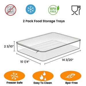 vacane 2 Pack Refrigerator Organizer Bins,Food Storage Container with Lids for Fruit, Vegetables, Bacon Meat Cheese Keeper Marinade Tray, Stackable Freezer Storage Containers