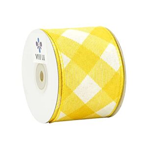 MEEDEE Yellow White Checkered Ribbon Christmas Wired Ribbon Yellow Burlap Ribbon 2.5 inch x 10 Yards for Christmas Tree Decoration Crafts Bows Making Wreath Wrapping Home Decor