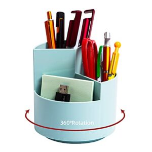 desk pencil pen holder, 3 slots 360-degree spinning pencil pen desk organizers, desktop storage pen organizers stationery supplies, cute pencil cup pot for office, school, art supply, kids - blue