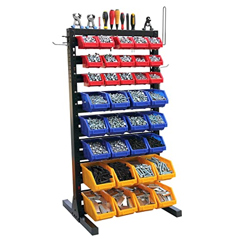 King's Rack Hanging Bin Rack Storage System Heavy Duty Steel Rack Organizer Shelving Unit w/ 70 Plastic Bins in 8 tiers