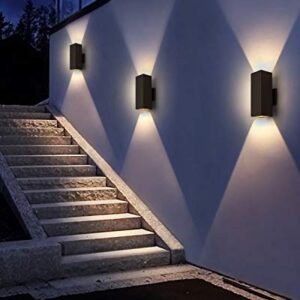 harriet Modern Outdoor Wall Lights, Aluminum Outdoor Wall Sconce Waterproof Rustproof, Up and Down Lighting Exterior Sconces Square Shape Porch Lantern, Sanded Black Finish