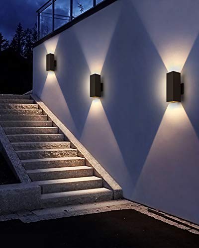 harriet Modern Outdoor Wall Lights, Aluminum Outdoor Wall Sconce Waterproof Rustproof, Up and Down Lighting Exterior Sconces Square Shape Porch Lantern, Sanded Black Finish