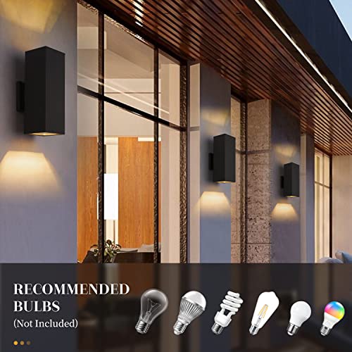 harriet Modern Outdoor Wall Lights, Aluminum Outdoor Wall Sconce Waterproof Rustproof, Up and Down Lighting Exterior Sconces Square Shape Porch Lantern, Sanded Black Finish