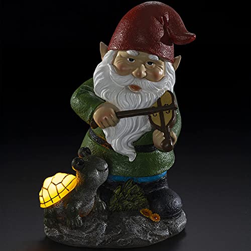 VP Home Fiddler Gnome with Glowing Turtle Solar Powered LED Outdoor Decor Garden Light Great Addition for Your Garden Solar Powered Light Garden Gnome Christmas Decorations Gifts