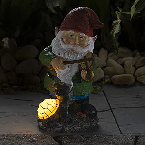 VP Home Fiddler Gnome with Glowing Turtle Solar Powered LED Outdoor Decor Garden Light Great Addition for Your Garden Solar Powered Light Garden Gnome Christmas Decorations Gifts