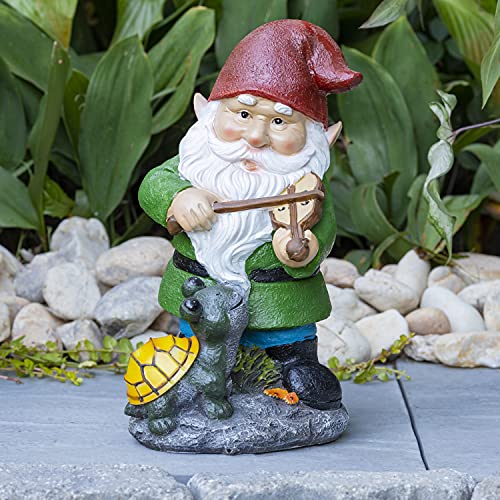 VP Home Fiddler Gnome with Glowing Turtle Solar Powered LED Outdoor Decor Garden Light Great Addition for Your Garden Solar Powered Light Garden Gnome Christmas Decorations Gifts