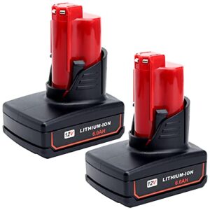 yongcell 2-pack 12v 6.0ah m12 battery replacement for milwaukee 12-volt m12 lithium xc 6.0ah extended capacity cordless power tools battery 48-11-2460 48-11-2440 48-11-2402 48-11-2411