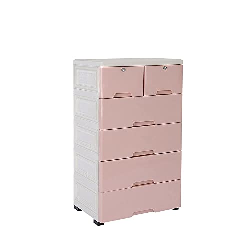 Gdrasuya10 19.68 x 13.78 x 40.16in Plastic Drawers Dresser with 6 Drawers, Plastic Tower Closet Organizer with 4 Wheels Suitable for Apartments Condos And Dorm Rooms (Pink)