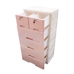 Gdrasuya10 19.68 x 13.78 x 40.16in Plastic Drawers Dresser with 6 Drawers, Plastic Tower Closet Organizer with 4 Wheels Suitable for Apartments Condos And Dorm Rooms (Pink)